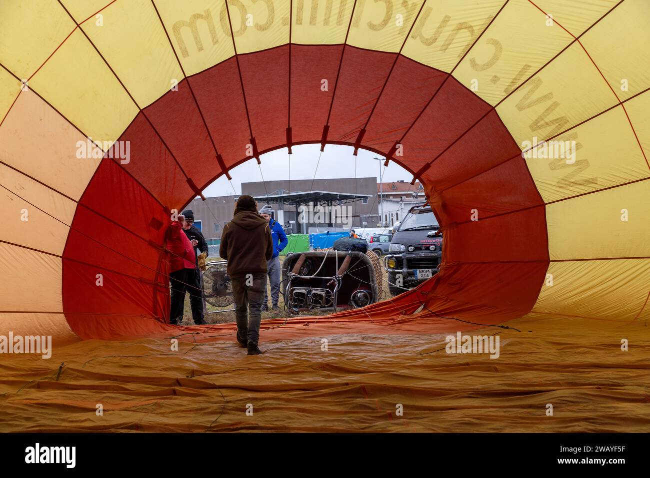 Hot air balloons are gathering in Mondovi, Italy, on January 7, 2024 ...