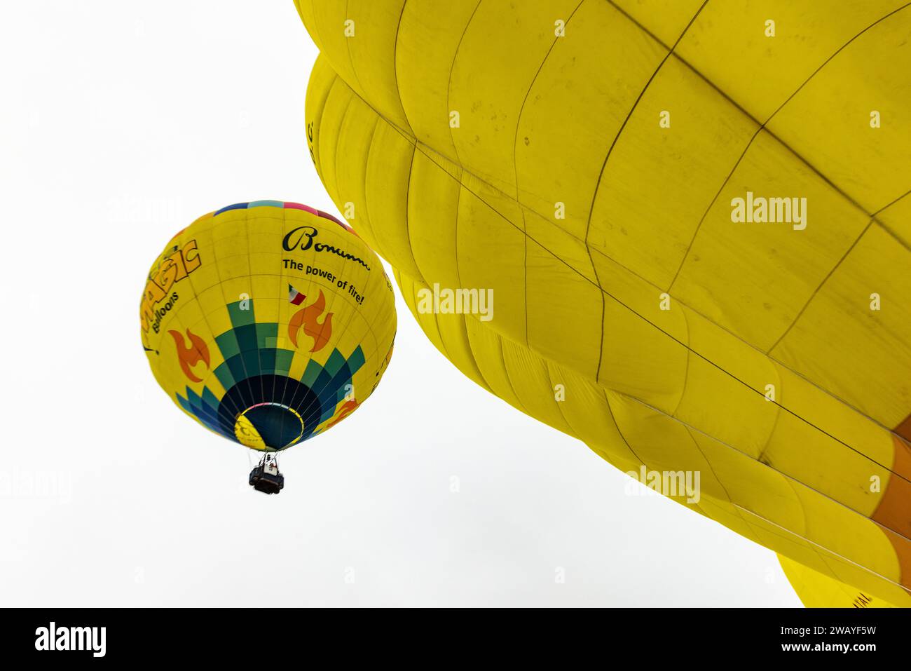Hot air balloons are gathering in Mondovi, Italy, on January 7, 2024 ...