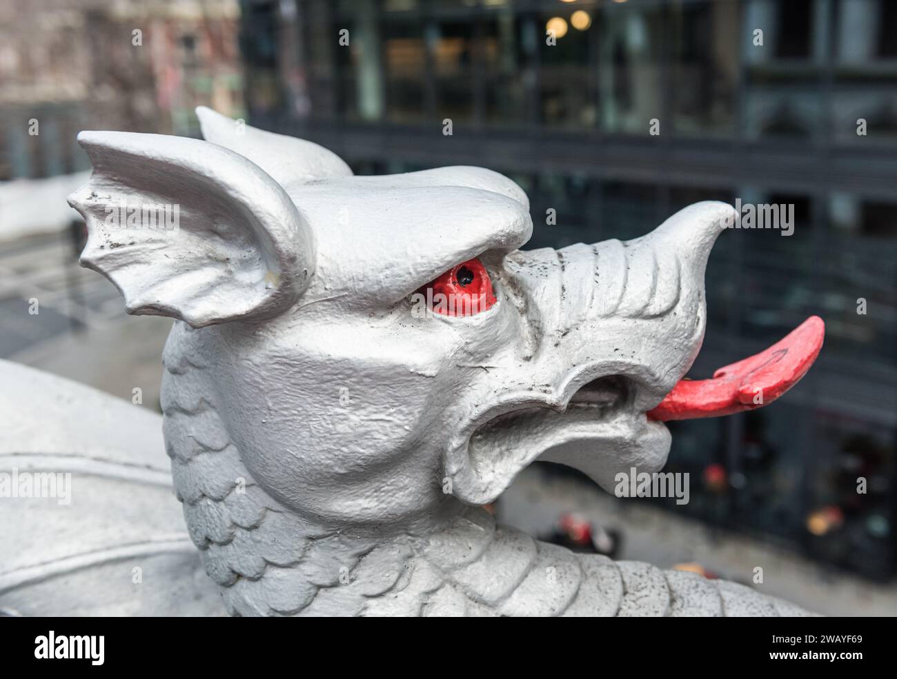 Painted dragon head, part of the refurbished Victorian Holborn Viaduct ...