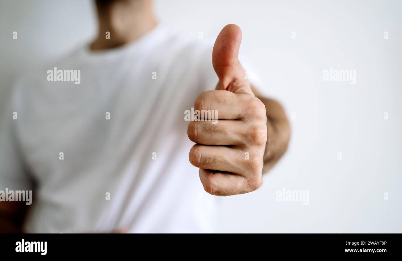 Man shows like on a blank background. Hand with like symbol. Luck ...