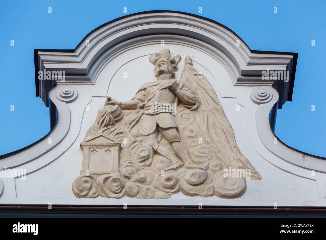 A detail of the facade of the Sukiennice, Renaissance-style market ...
