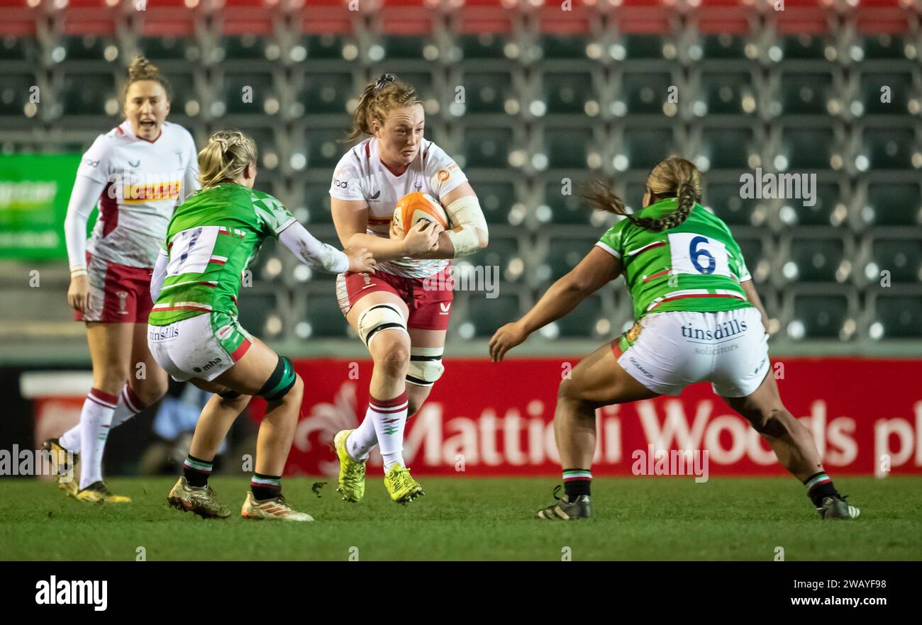 Leicester UK on Saturday 6th January 2023. Harlequins Abbie Fleming in ...