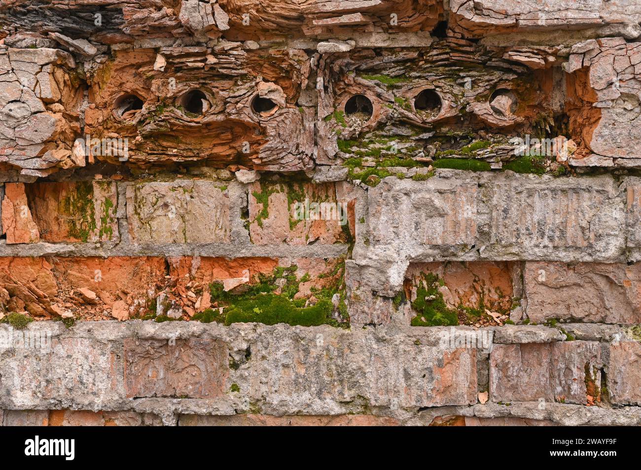 textured background of crumbling red brick wall Stock Photo - Alamy