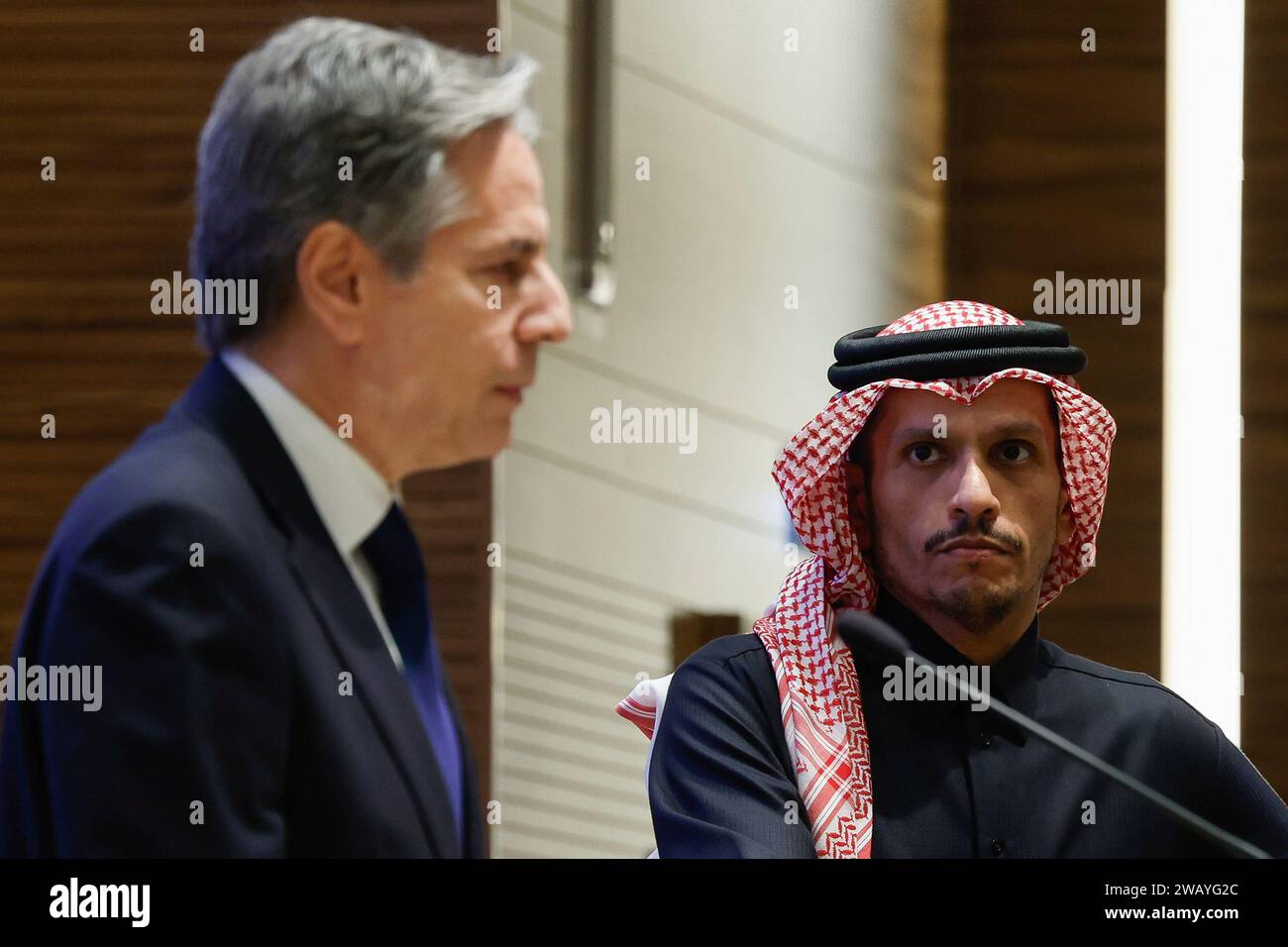 U.S. Secretary of State Antony Blinken, left, and Qatar's Prime ...