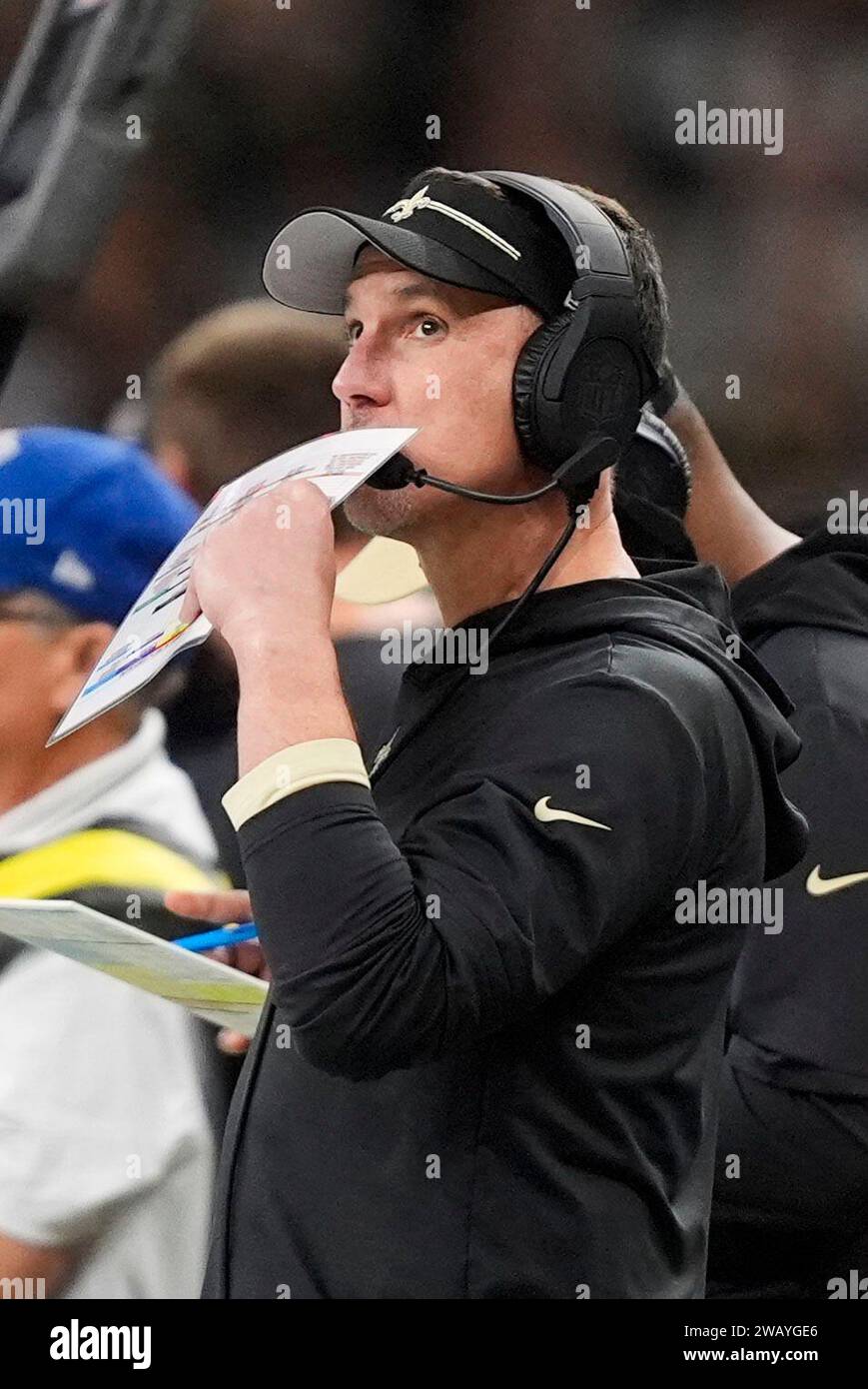 New Orleans Saints head coach Dennis Allen looks on in the first half ...