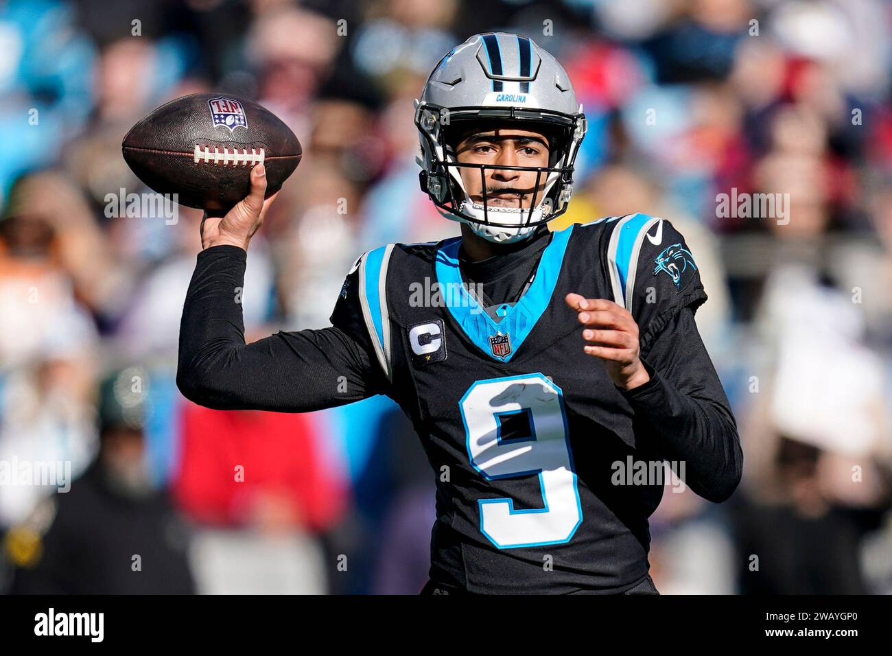 Carolina Panthers quarterback Bryce Young (9) passes in the pocket ...