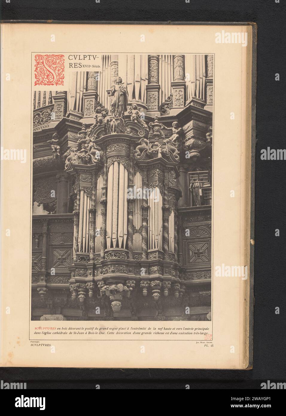 Wooden sculpture on the organ in the Sint-Janskathedral in Den Bosch ...