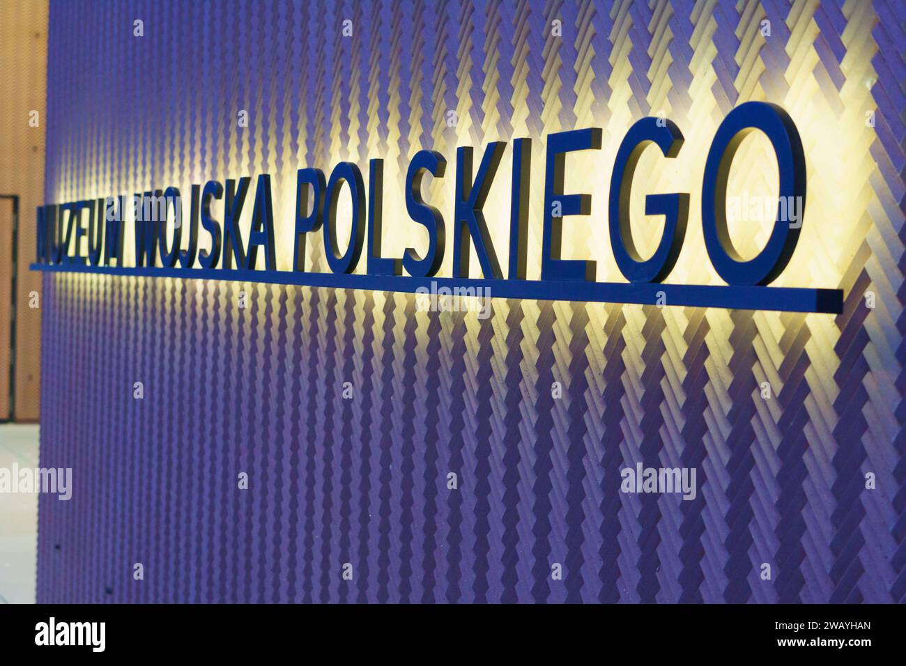 Polish Military Museum sign lit in the evening Stock Photo - Alamy