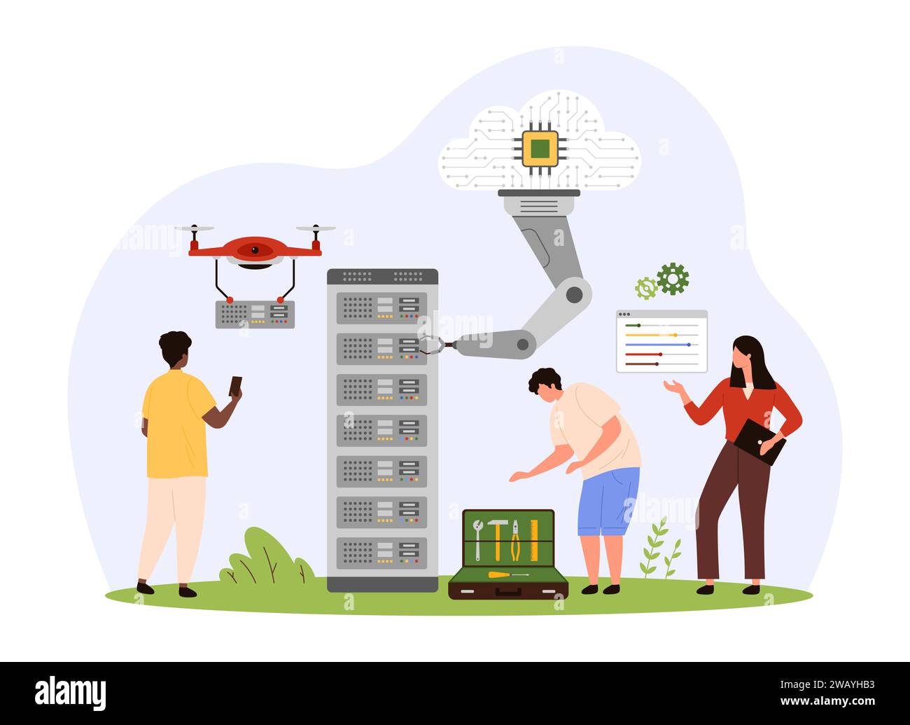 Cloud infrastructure for digital data storage and backup. Tiny people ... Cloud infrastructure for digital data storage and backup. Tiny people ...