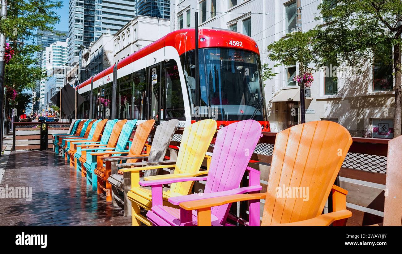 Street view of new Bombardier-made TTC streetcar on King street in ...