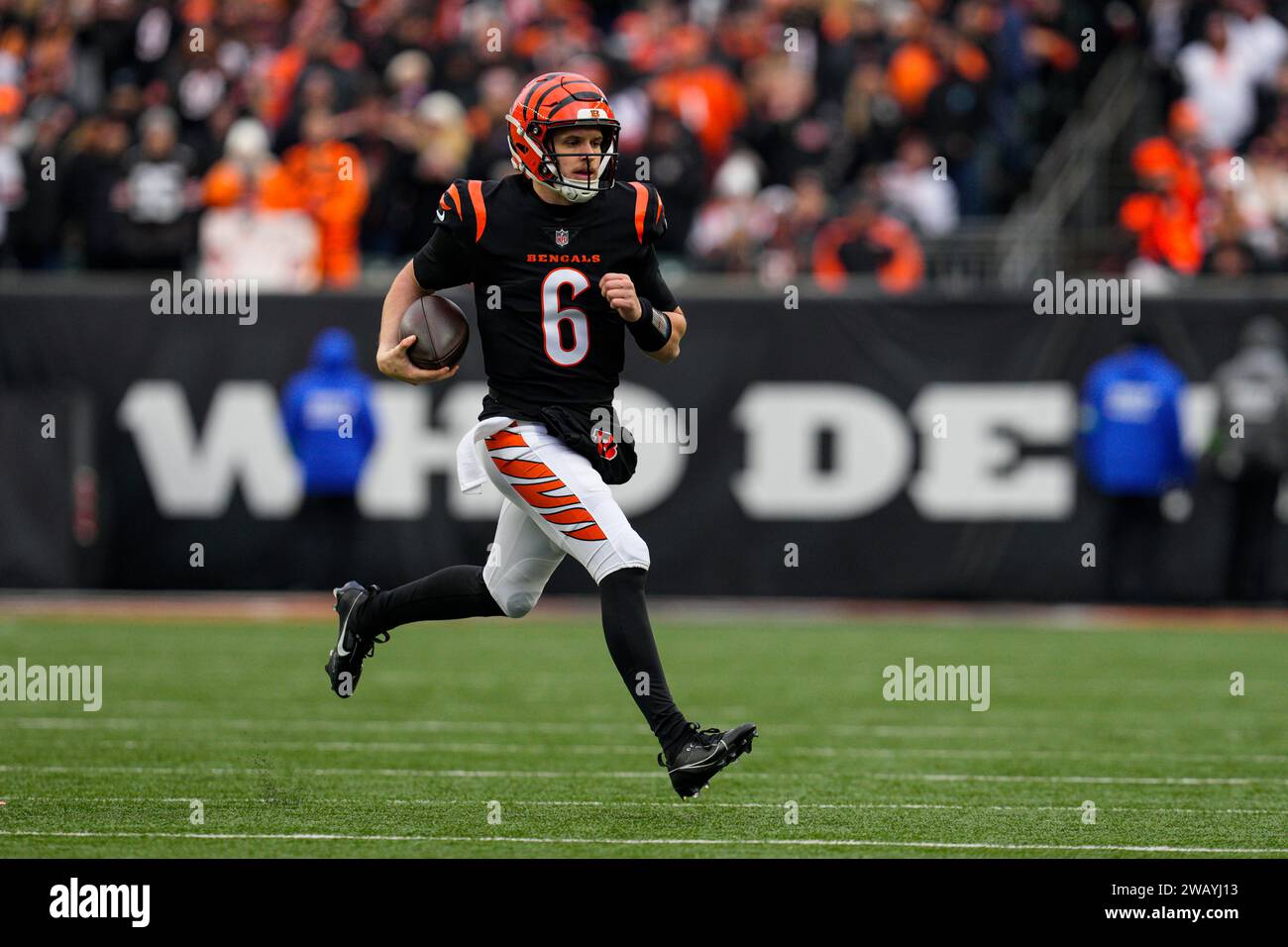 Cincinnati Bengals quarterback Jake Browning (6) run sagainst the ...