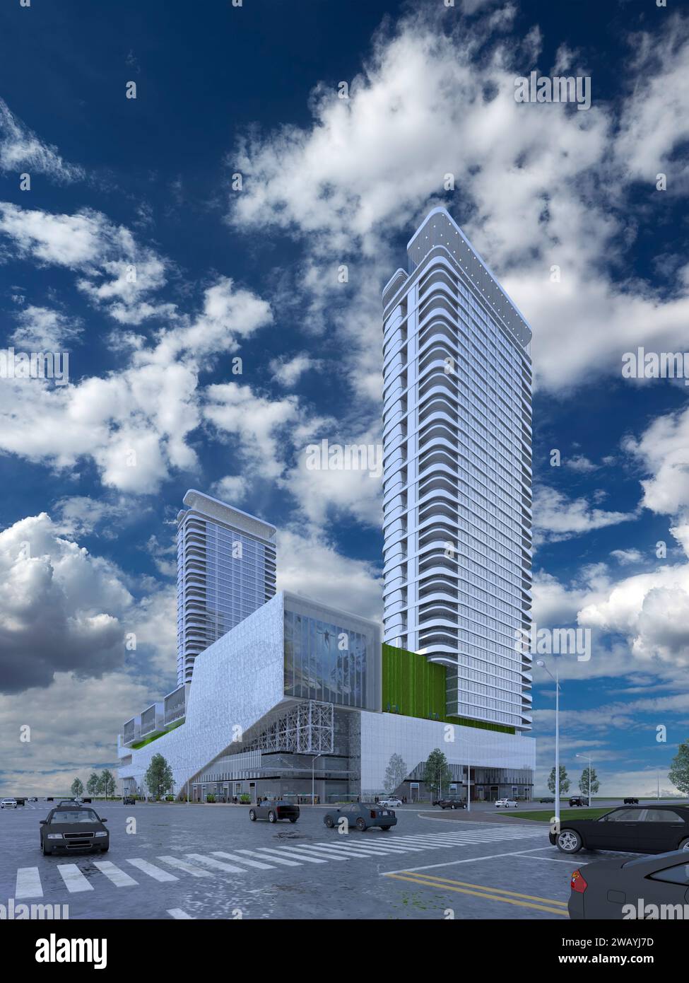 3d render of skyscrapers and shopping mall exterior view Stock Photo ...