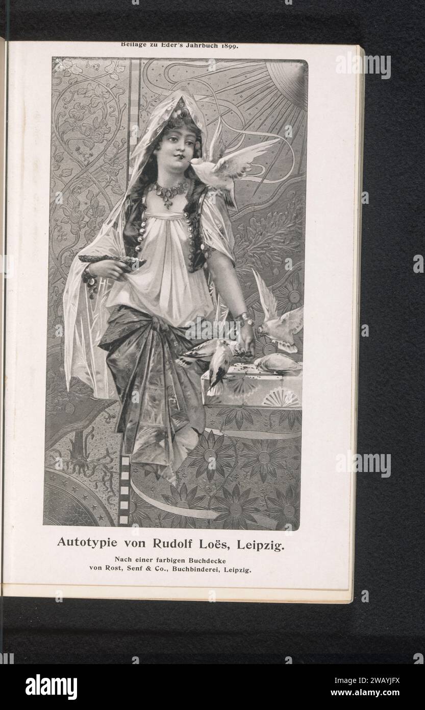 Reproduction of a representation of an unknown woman feeding birds ...