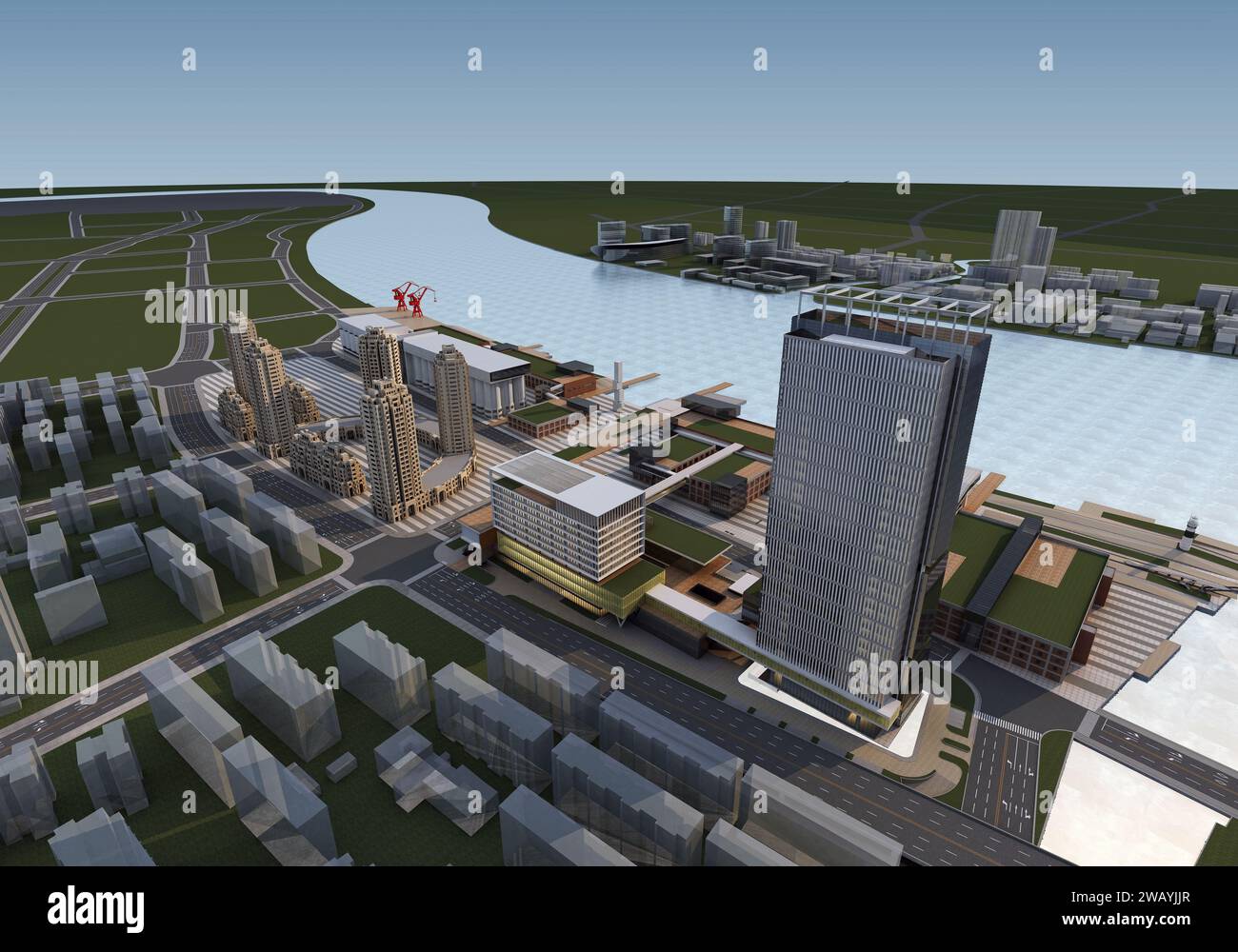 3d render of skyscrapers and shopping mall exterior view Stock Photo ...