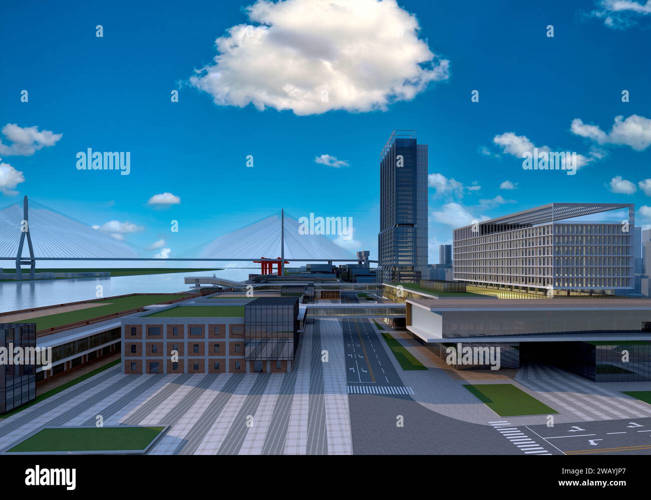 3d render of skyscrapers and shopping mall exterior view Stock Photo ...