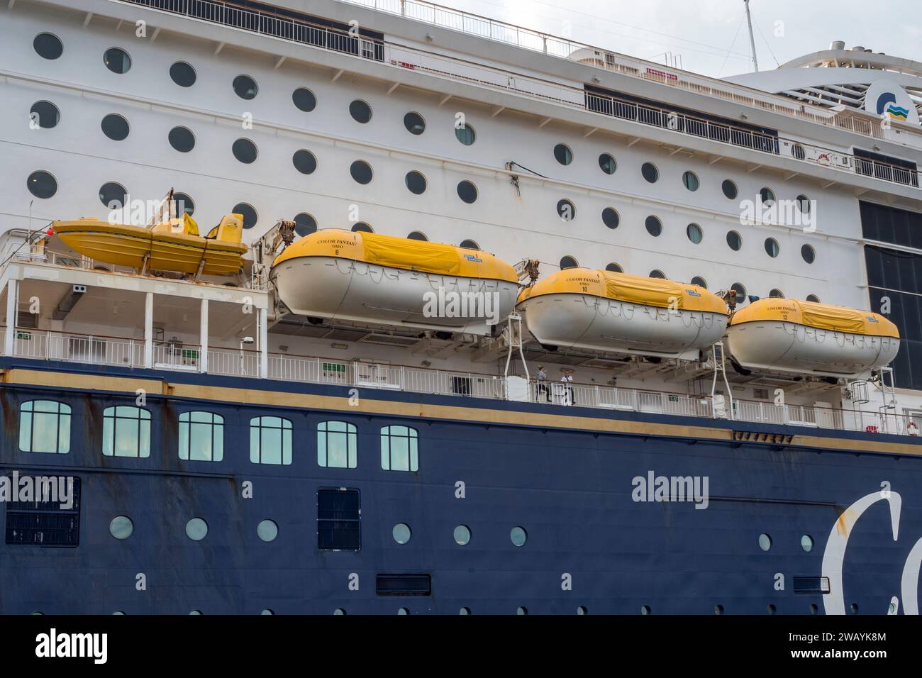 Life boats on the Color Fantasy cruise ship (Color Line Cruises) moored ...