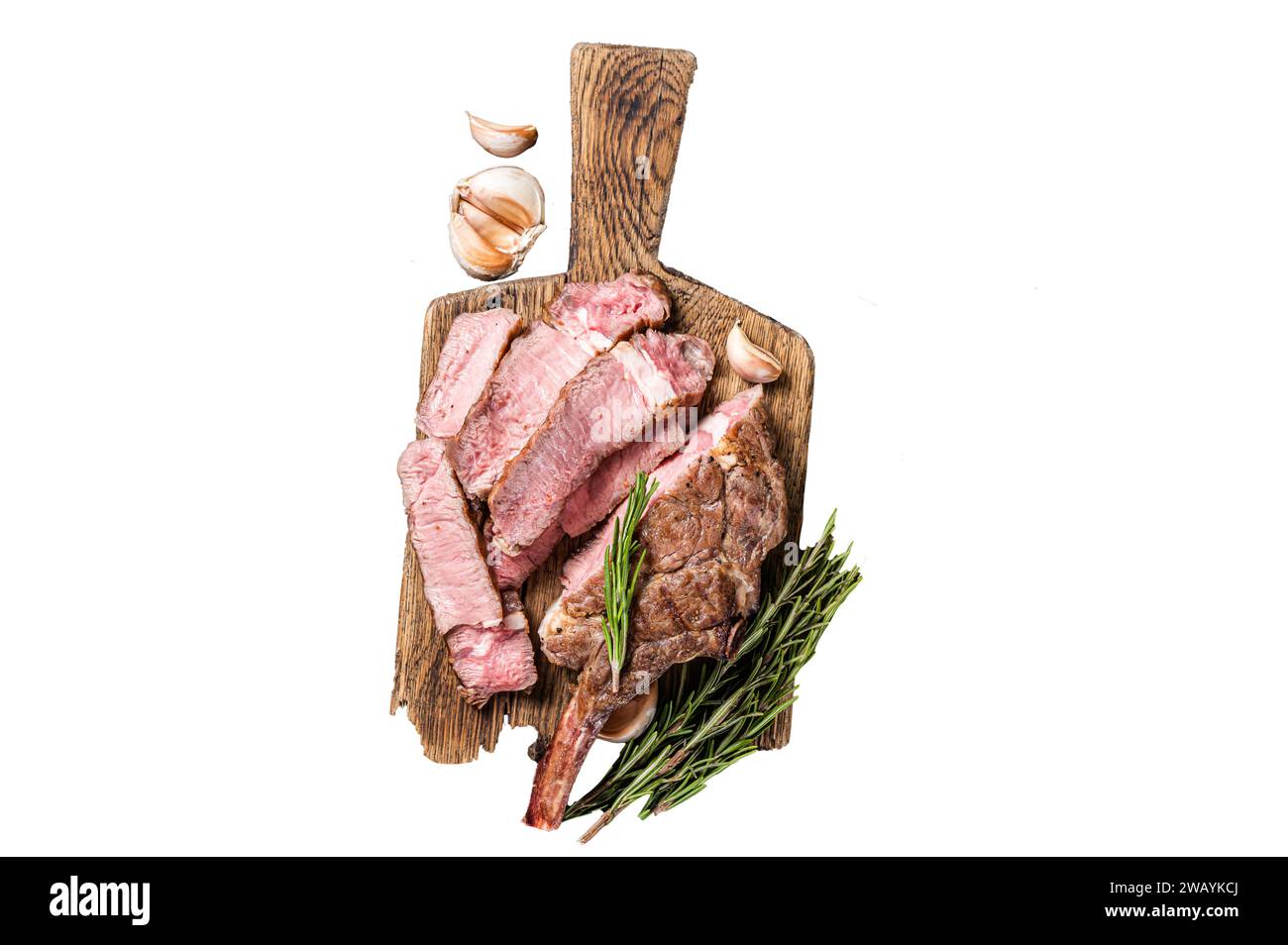BBQ Grilled Tomahawk Steak, Rib eye on a wooden board. Isolated on ...
