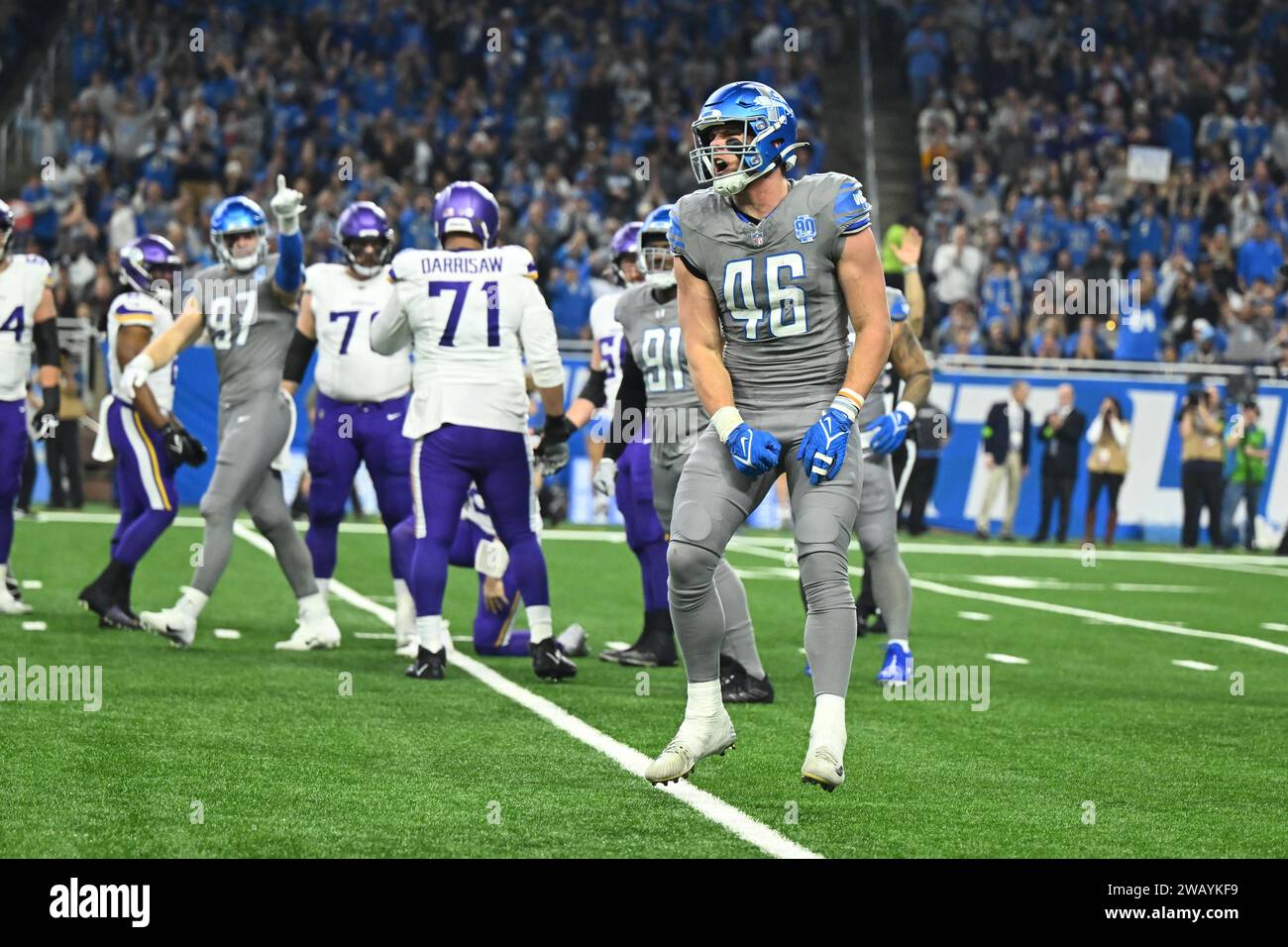 DETROIT, MI - JANUARY 07: Detroit Lions linebacker (46) Jack Campbell ...