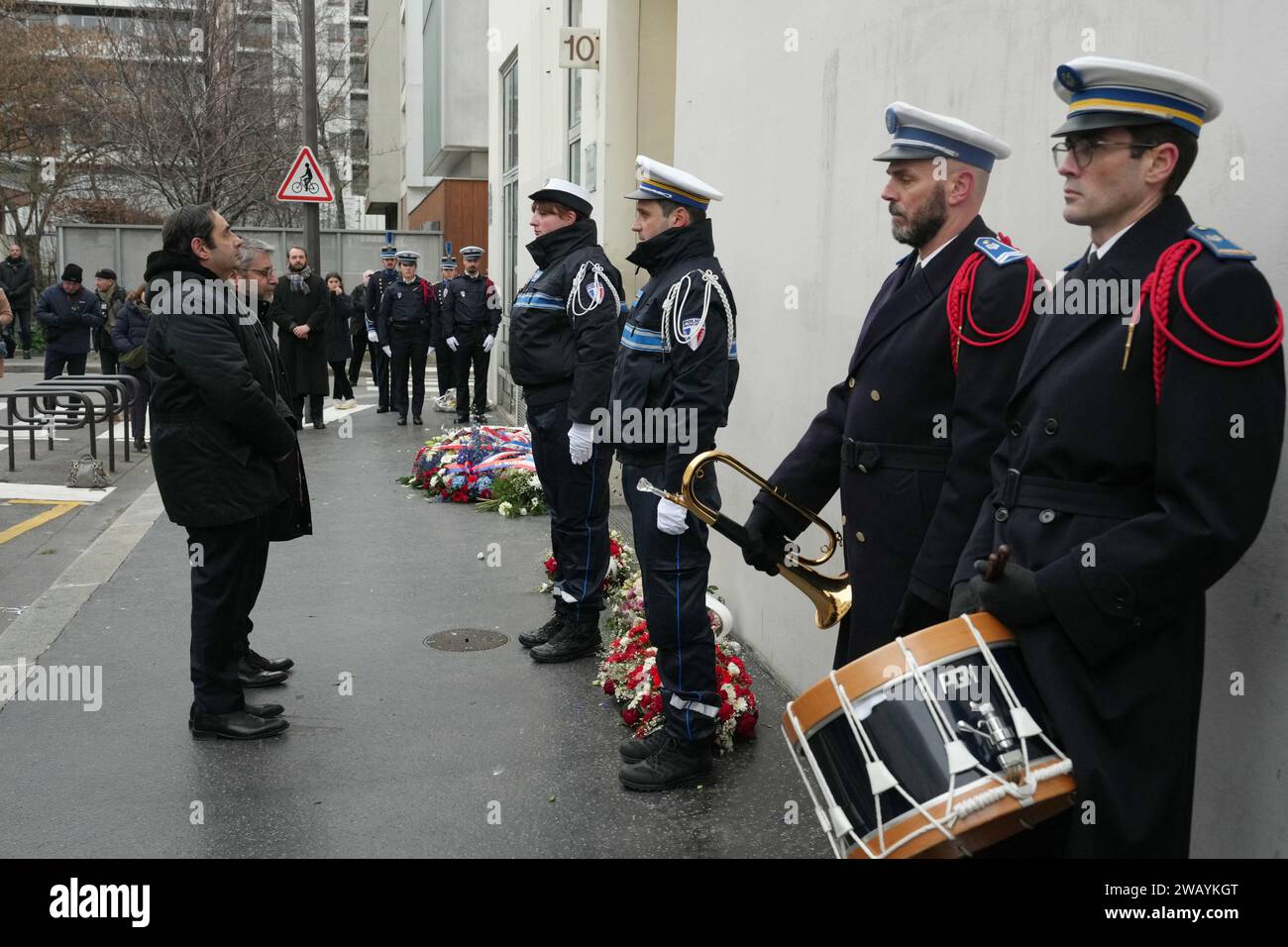 Paris, France. 07th Jan, 2024. Grand Rabbi of France Haim Korsia (2nd L ...