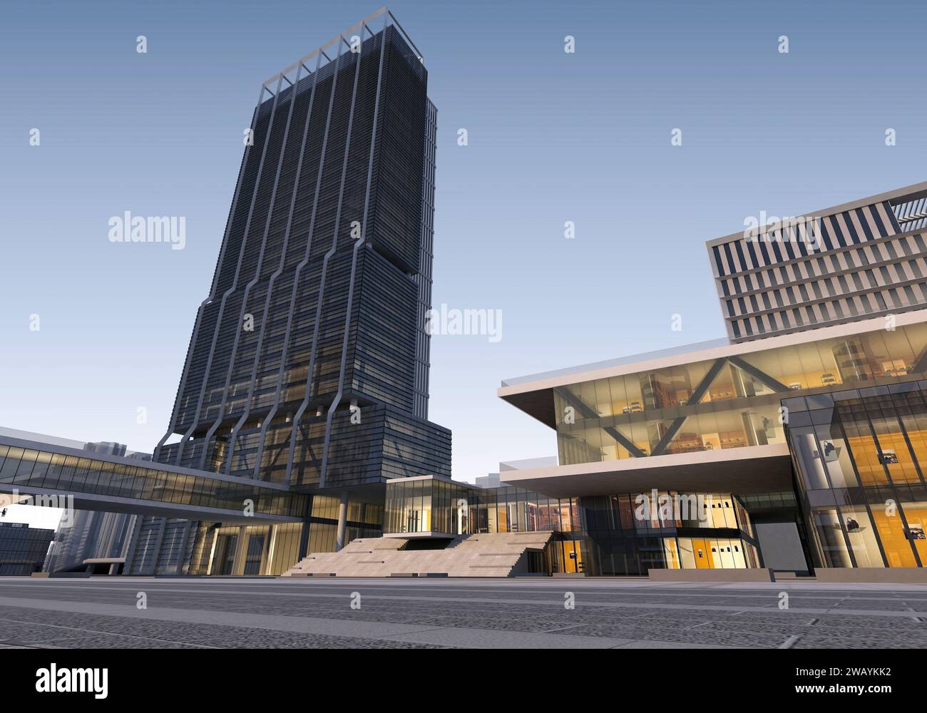 3d render of skyscrapers and shopping mall exterior view Stock Photo ...