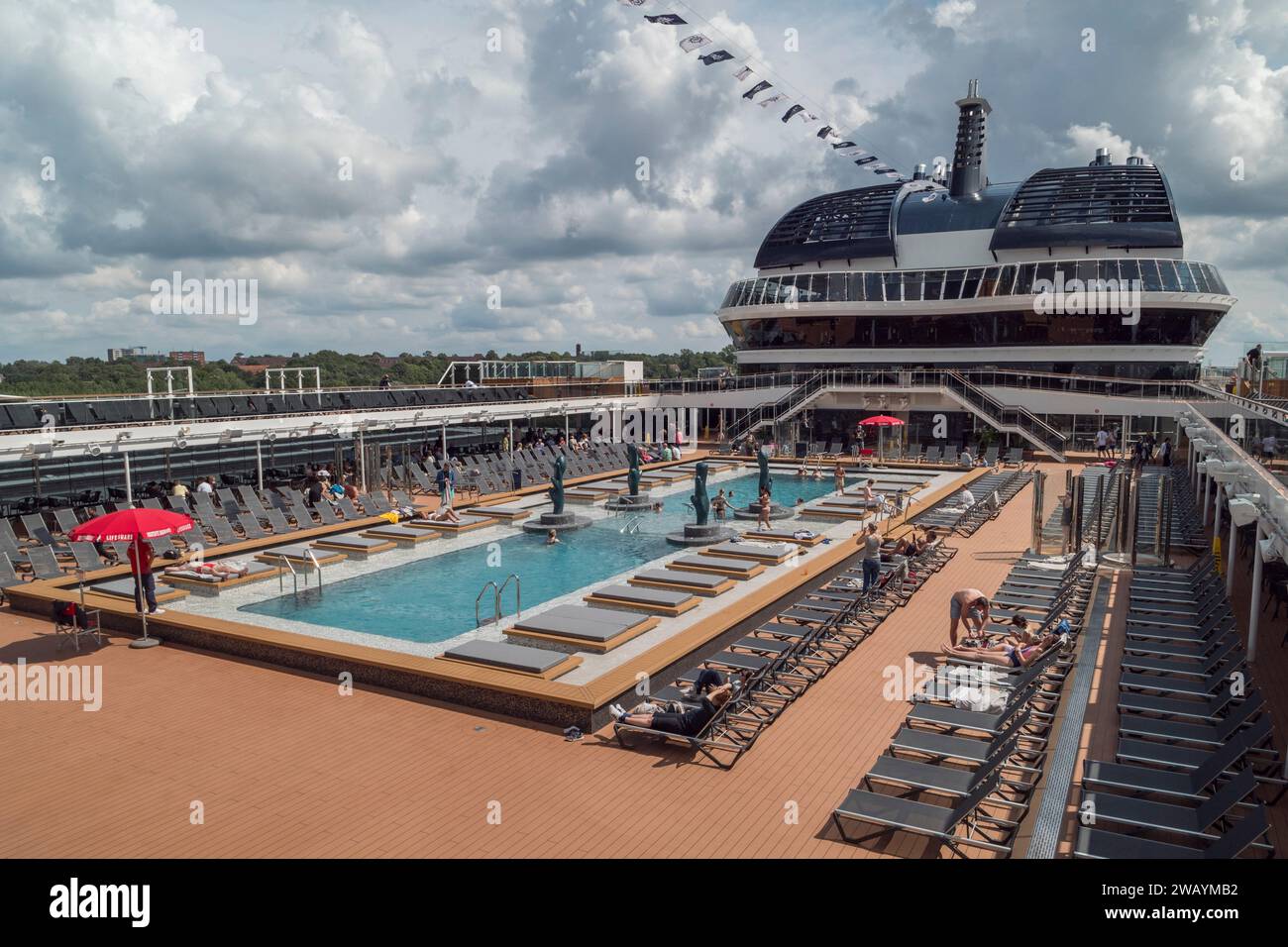 Daytime view of the main pool deck (the Atmosphere Pool) on the MSC ...