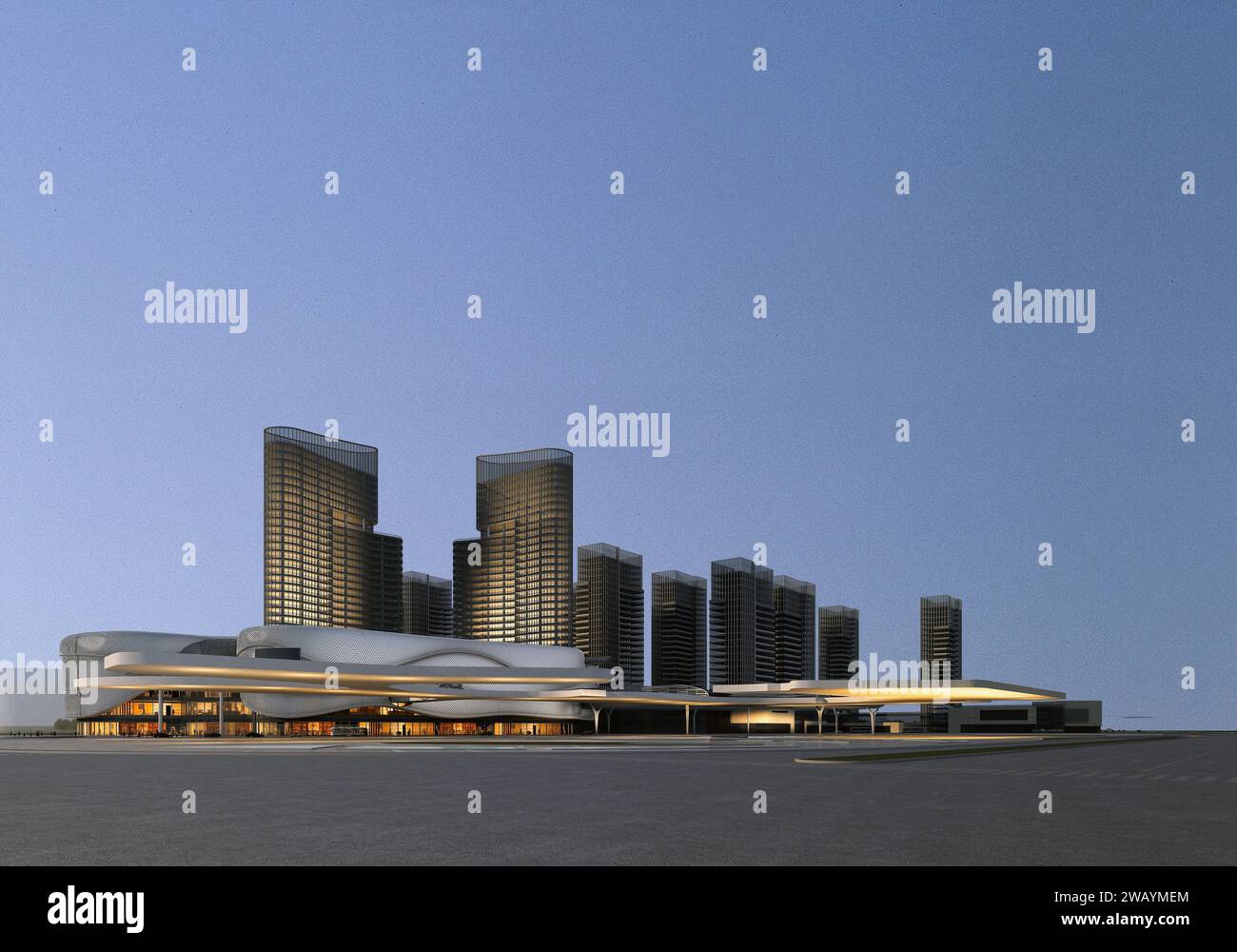 3d render of skyscrapers and shopping mall exterior view Stock Photo ...