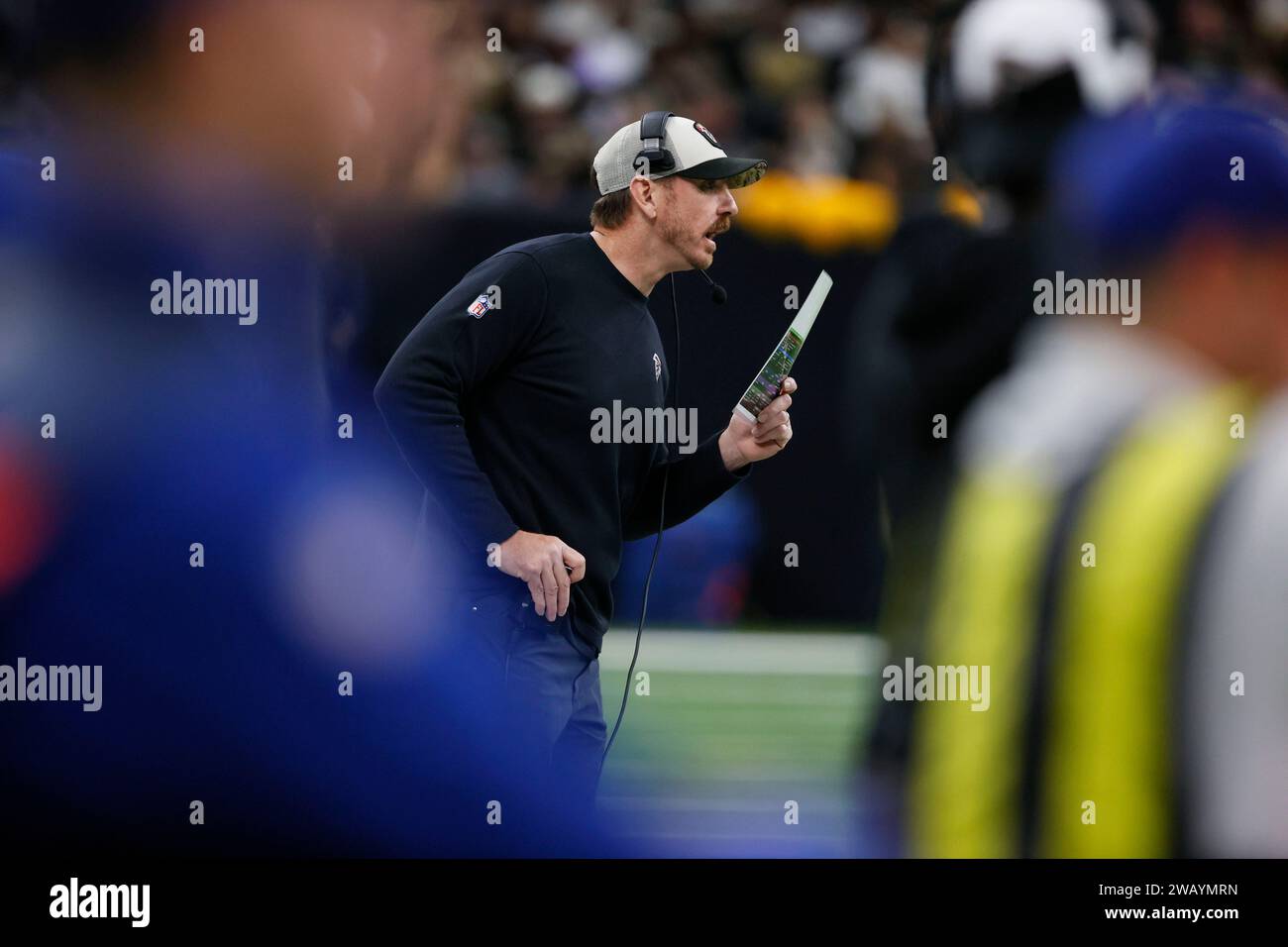 Atlanta Falcons defensive coordinator Ryan Nielsen on the field during ...