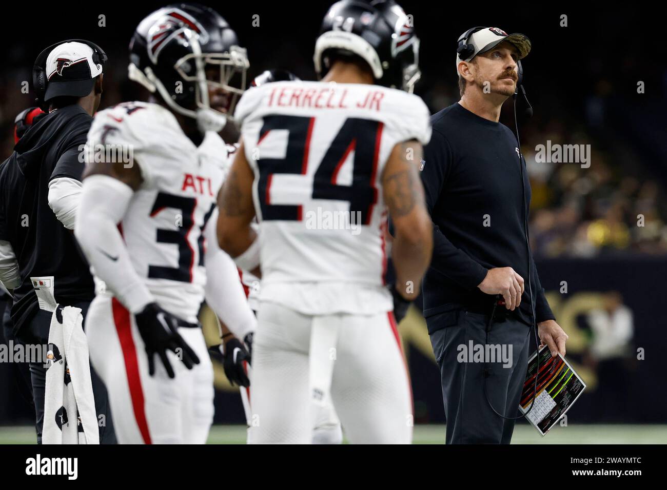 Atlanta Falcons defensive coordinator Ryan Nielsen on the field during ...