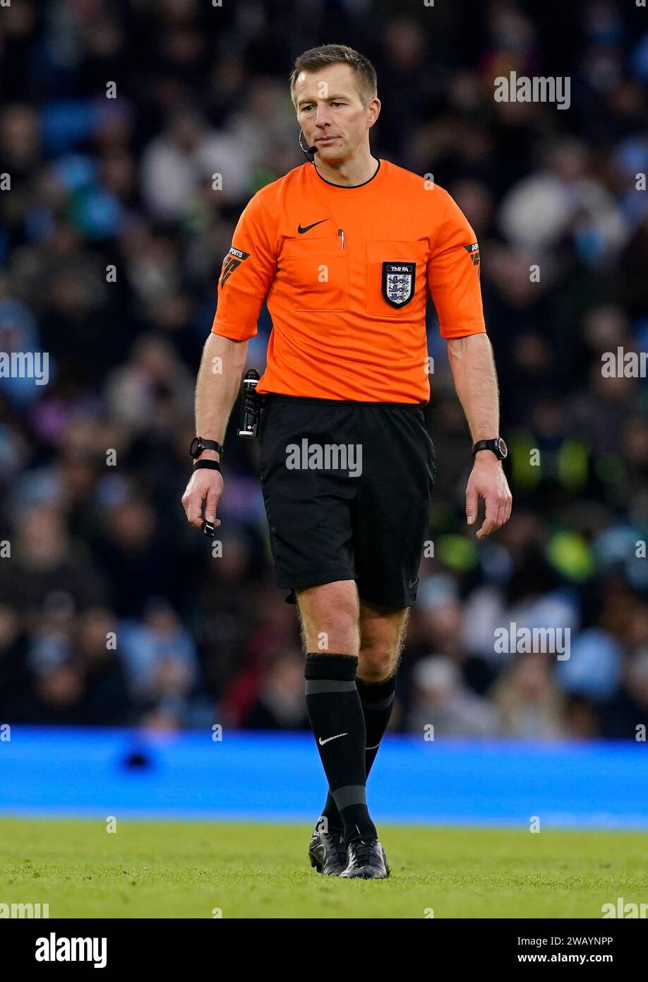 MANCHESTER, UK. 7th Jan, 2024. Referee Michael Salisbury during the The ...