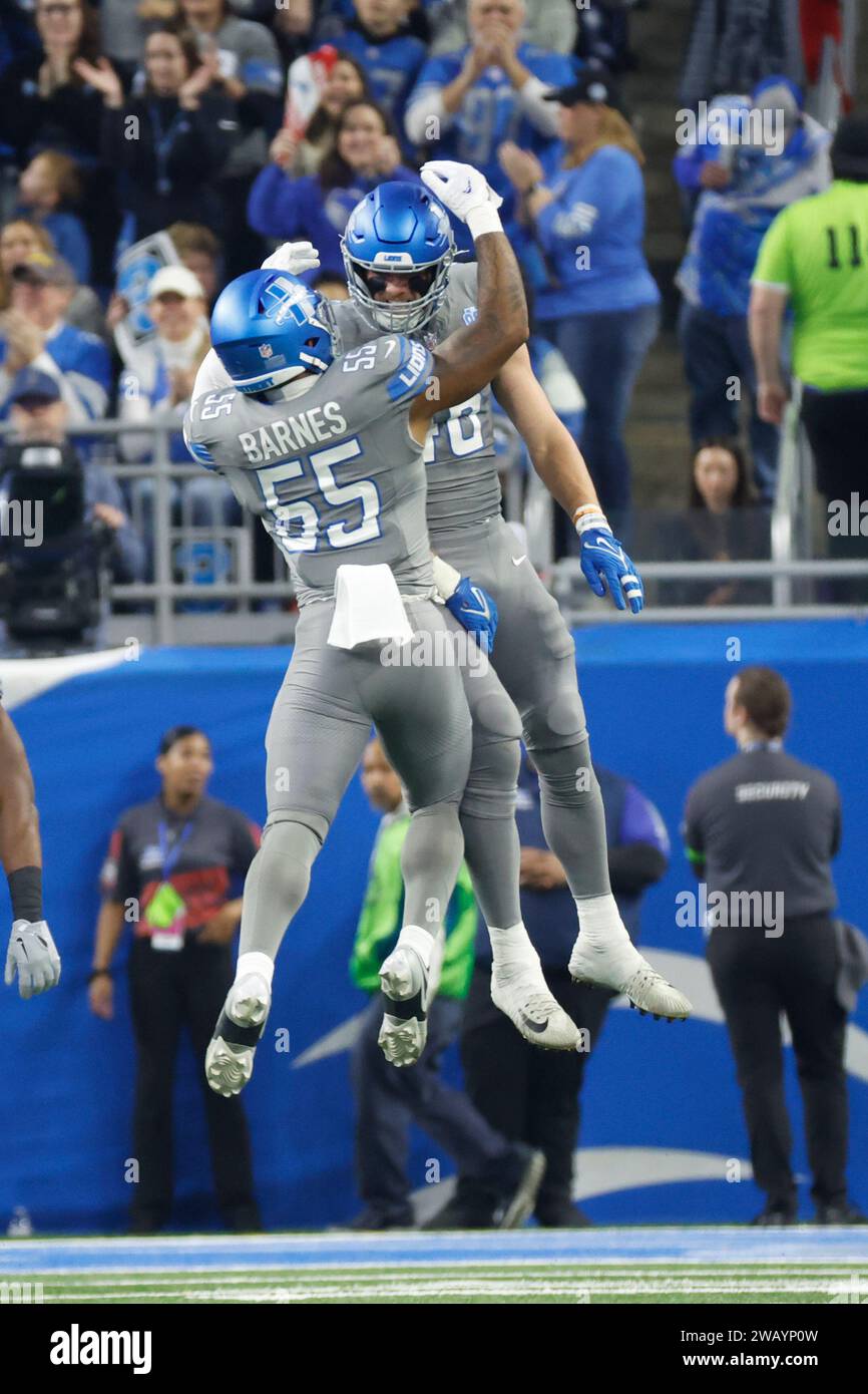 Detroit Lions linebacker Jack Campbell (46) celebrates with Detroit ...
