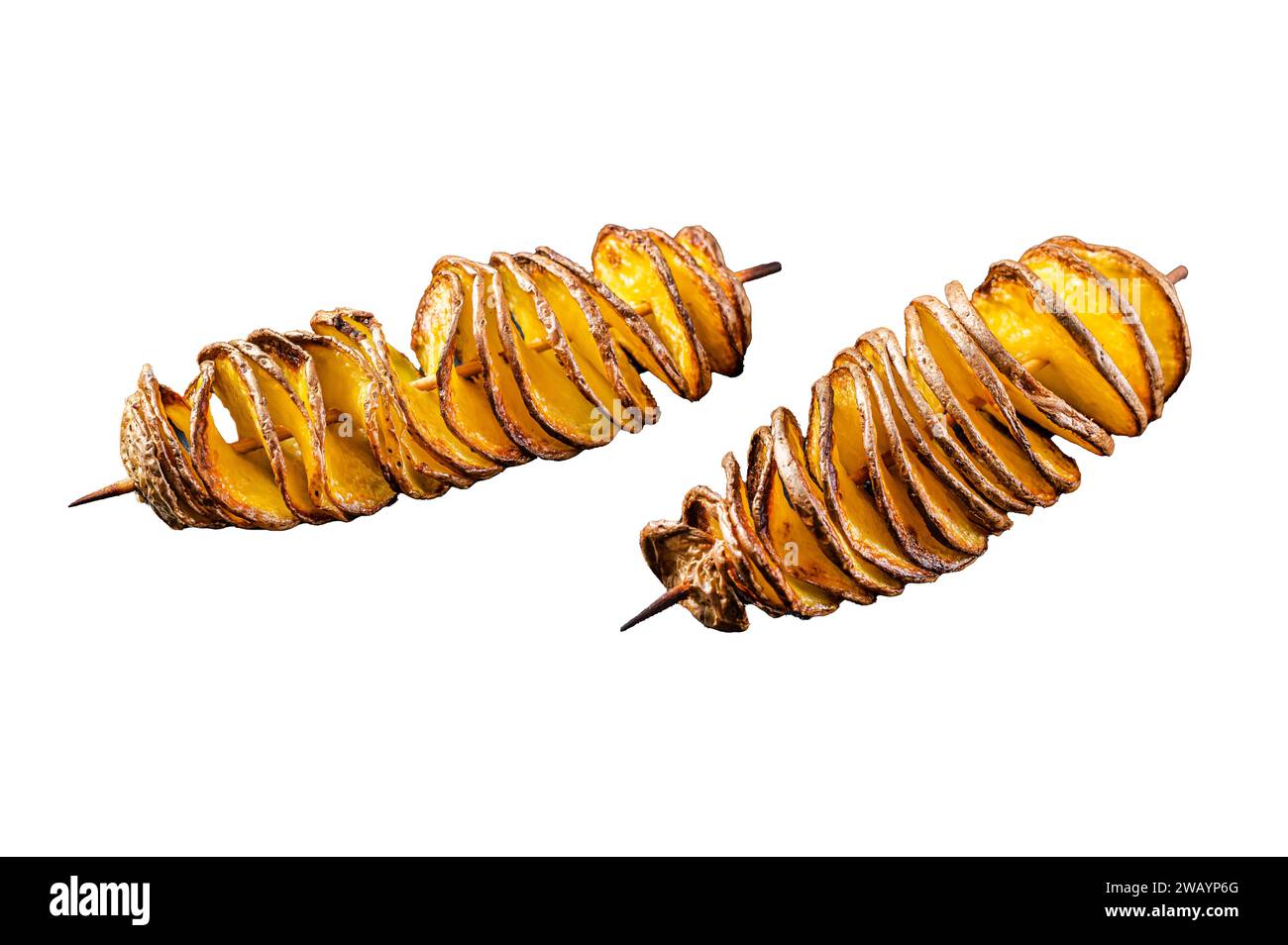 Twisted tornado potatoes chips. Isolated on white background, top view ...