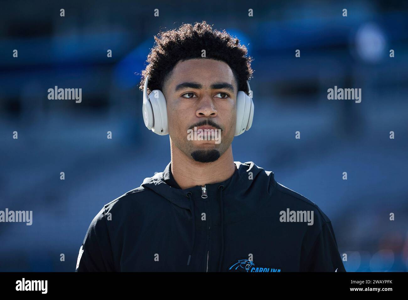 Carolina Panthers quarterback Bryce Young (9) warms up prior to an NFL ...