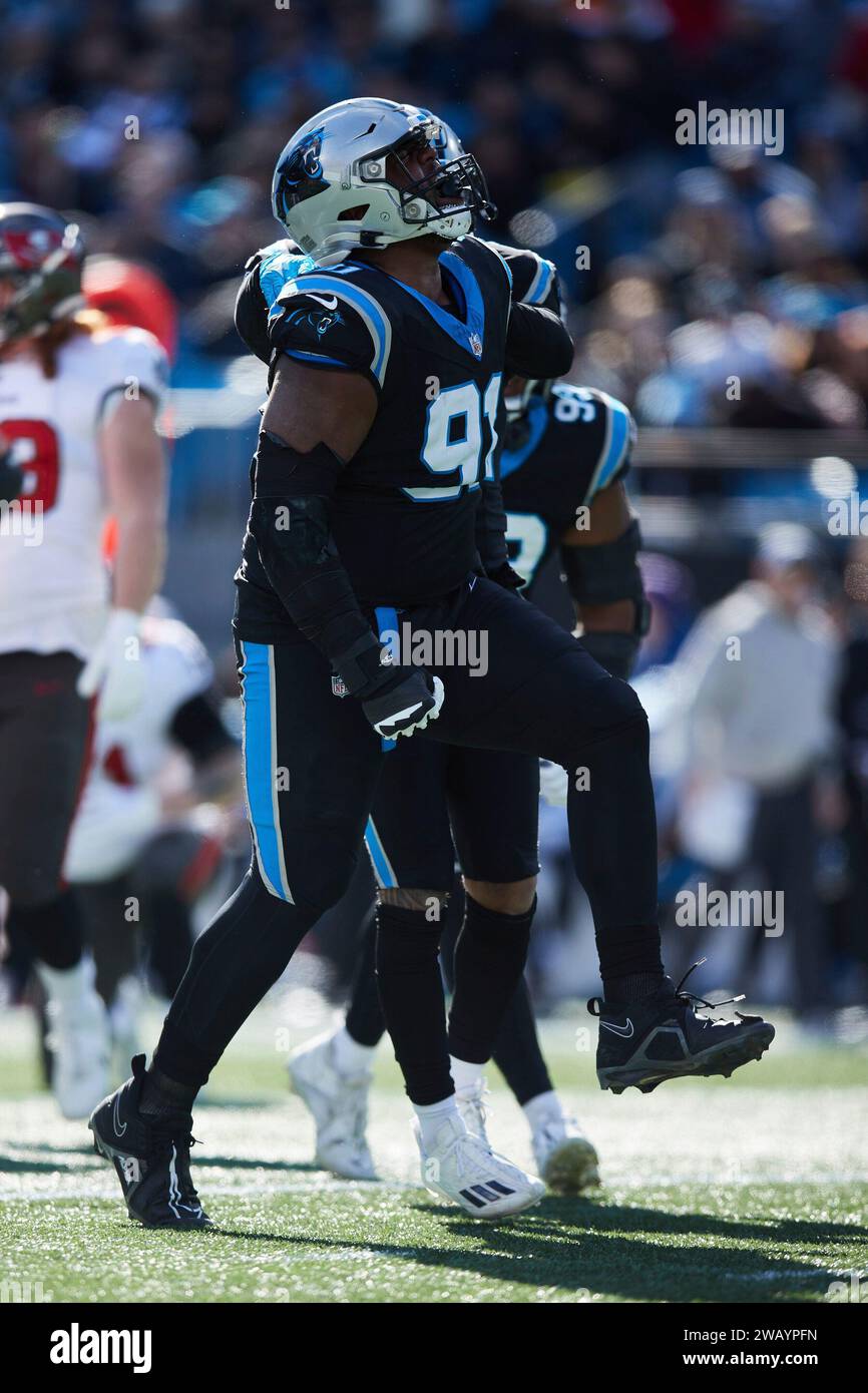Carolina Panthers defensive end Nick Thurman (91) celebrates after ...