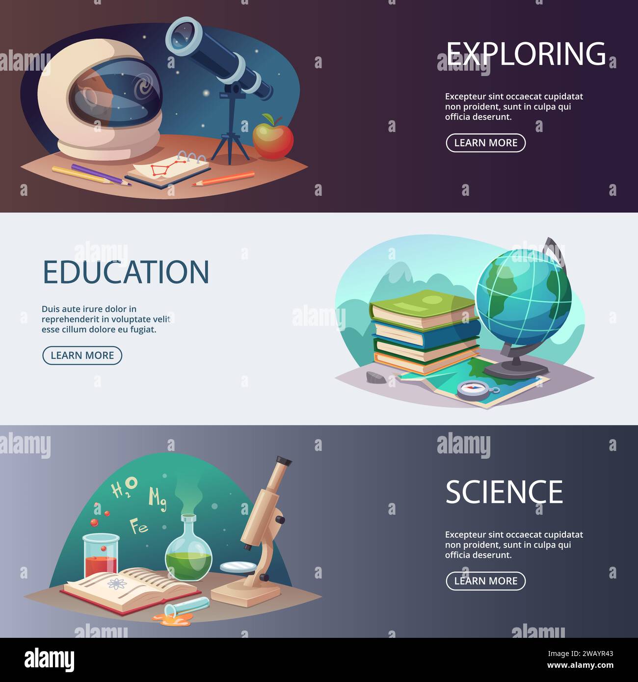 Education banners. Ads pictures about exploring education and science ...