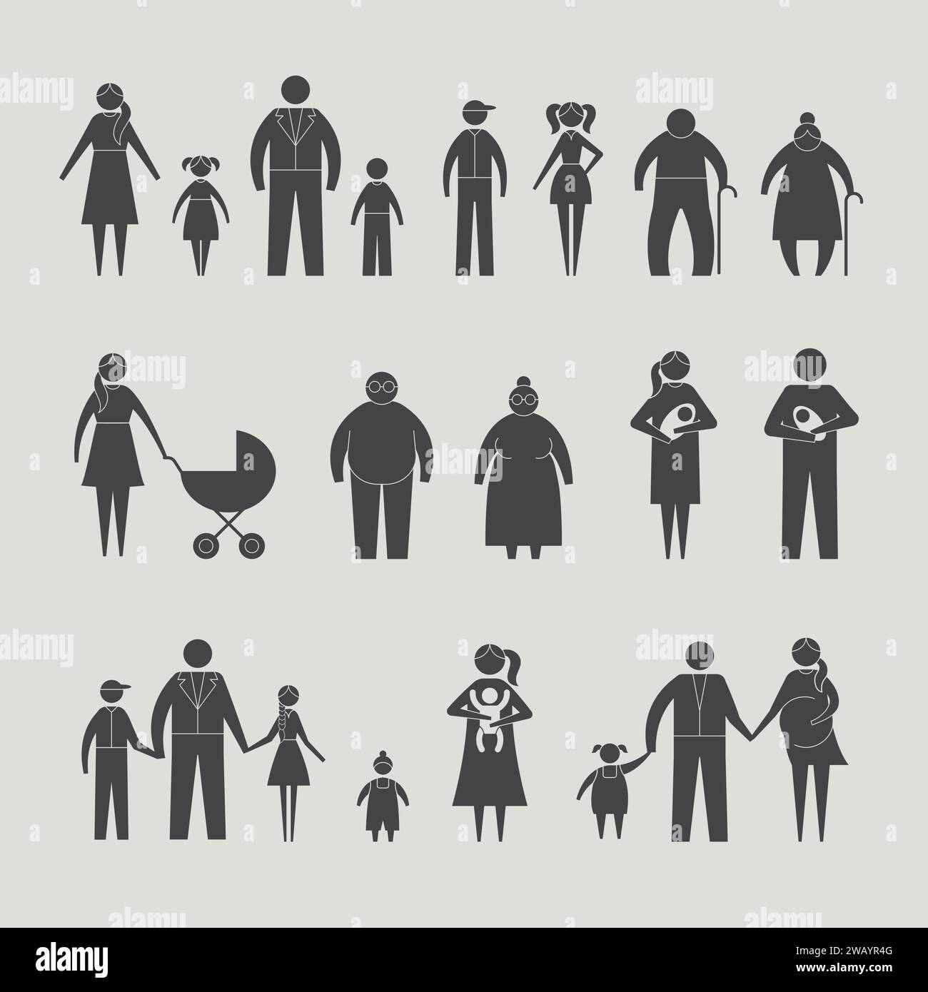 Stick people. Family couples silhouettes mother father kids different ...