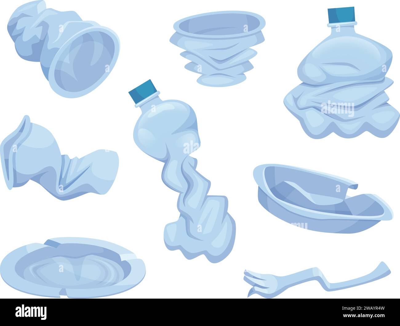 Plastic bottles. Crumpled broken containers and bottles exact vector ...