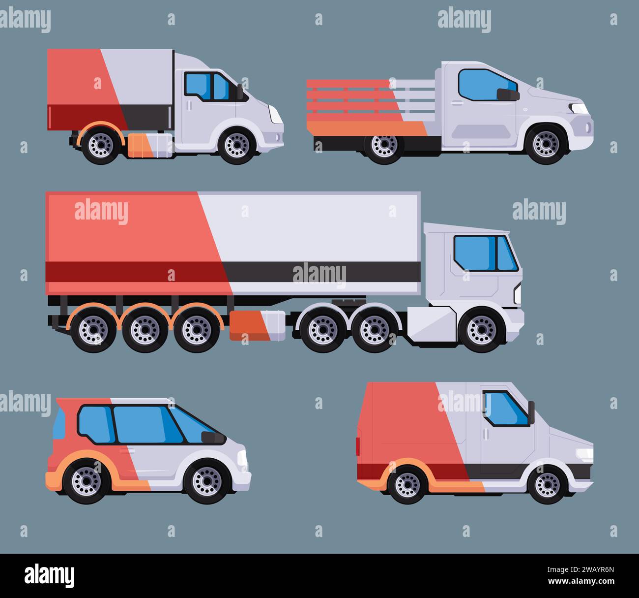 Cars. SUVs trucks passenger cars in cartoon style illustrations Stock ...