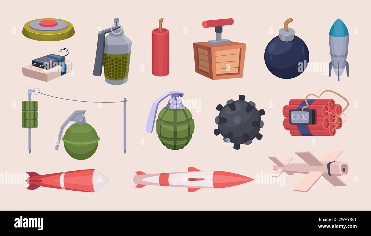 Bomb. Military ammunition illustrations in cartoon style dynamite and ...