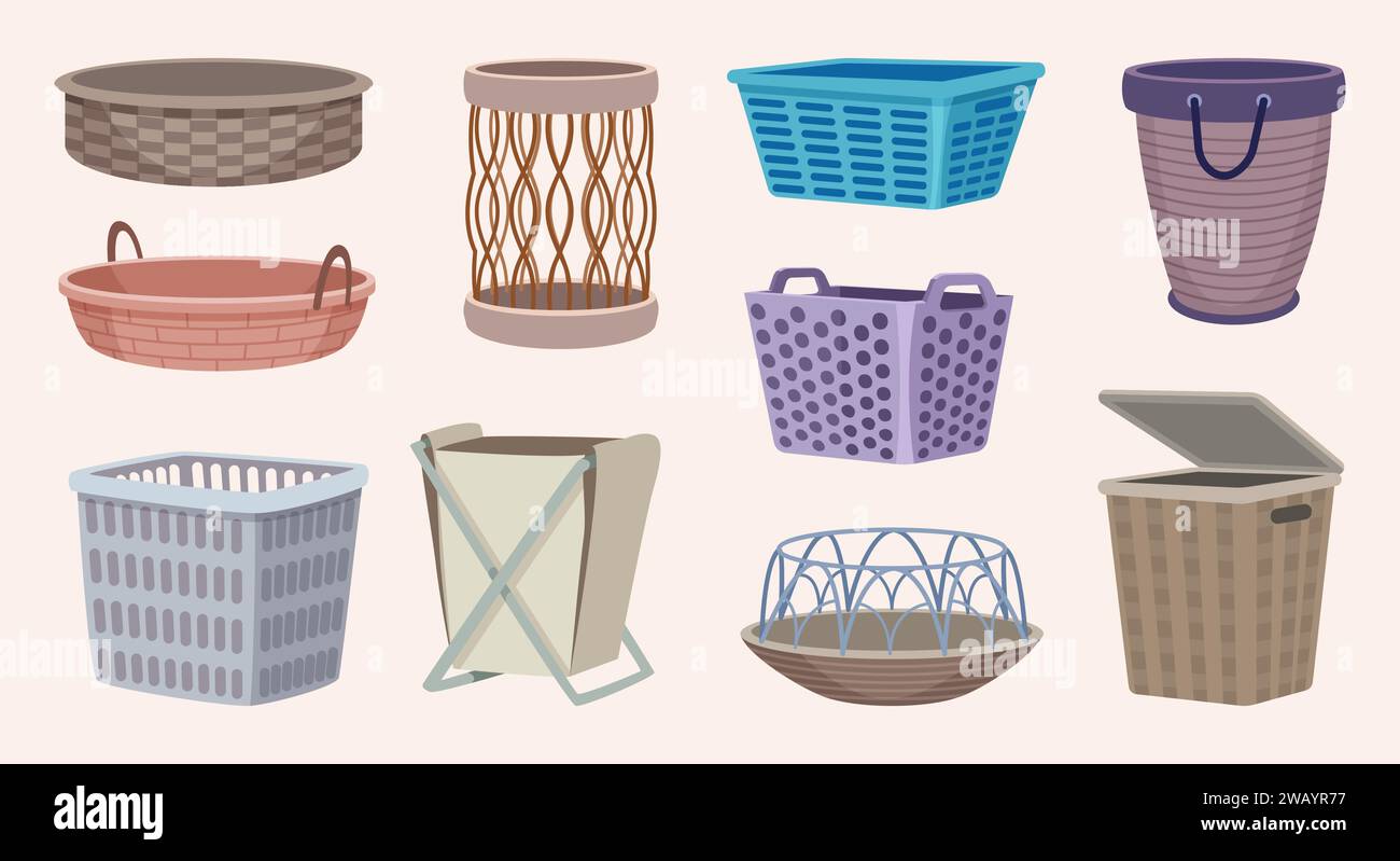 Laundry baskets. Different containers for messy clothes plastic baskets ...