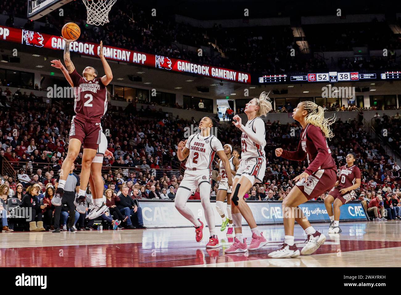 Mississippi State guard JerKaila Jordan (2) shoots as South Carolina ...