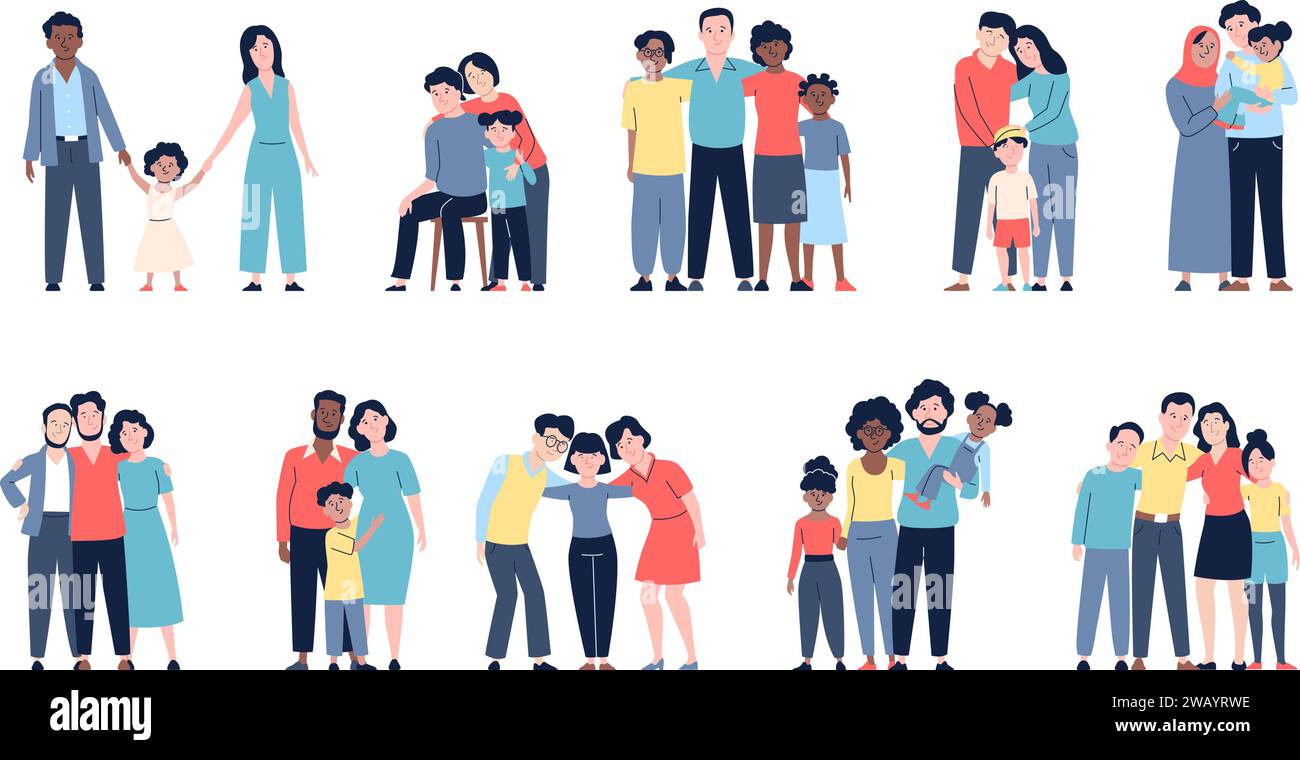 Multiracial traditional families. Heterosexual flat parents and ...