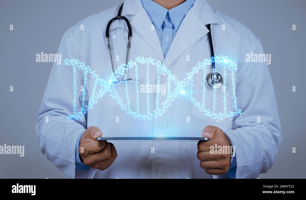 Unrecognizable doctor embraces augmented reality to fine-tune virtual ...