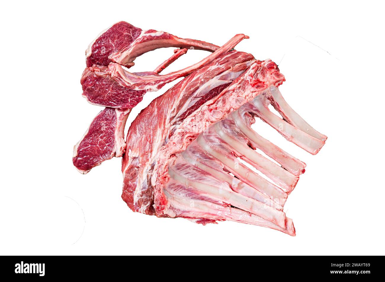 Raw Rack and rib chops of lamb, mutton Isolated on white background ...