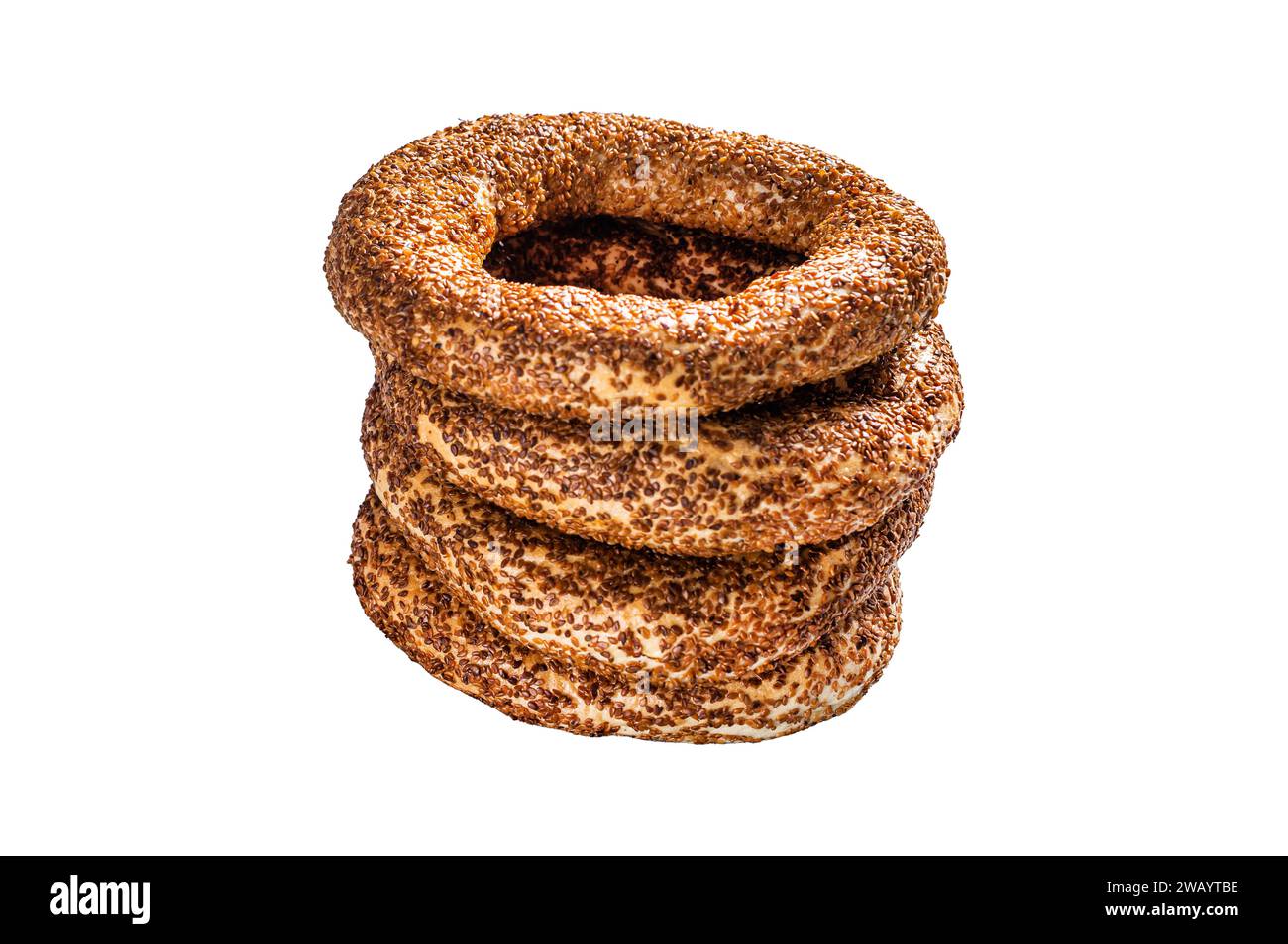 Turkish Bagel Simit with sesame traditional pastry. Isolated on white ...