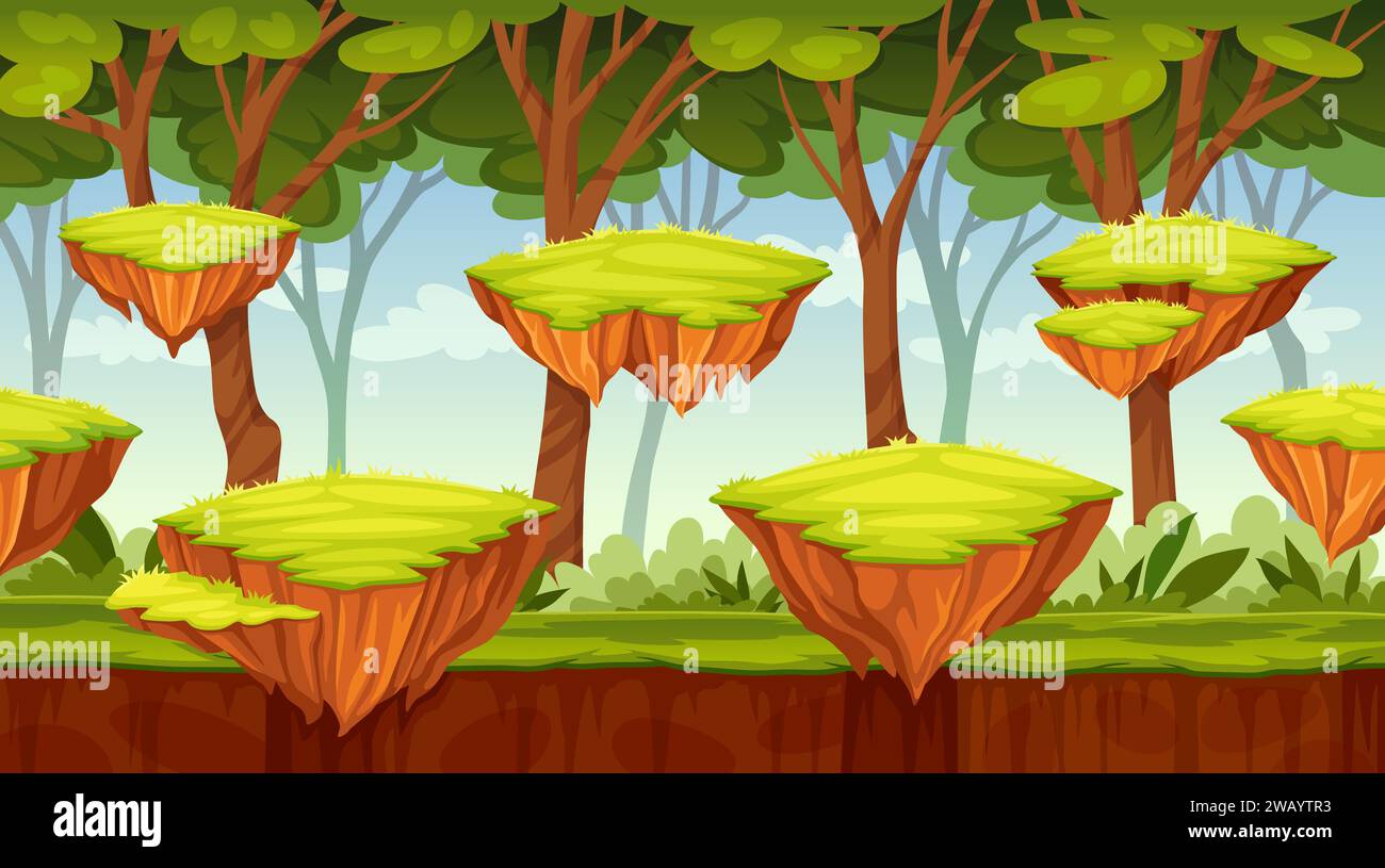 Videogame landscape. 2d video game forest background, arcade play ...