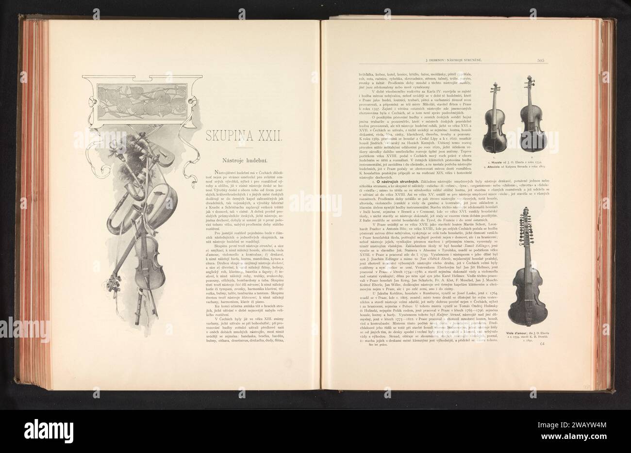 Photo production of a drawing, representing musical instruments ...