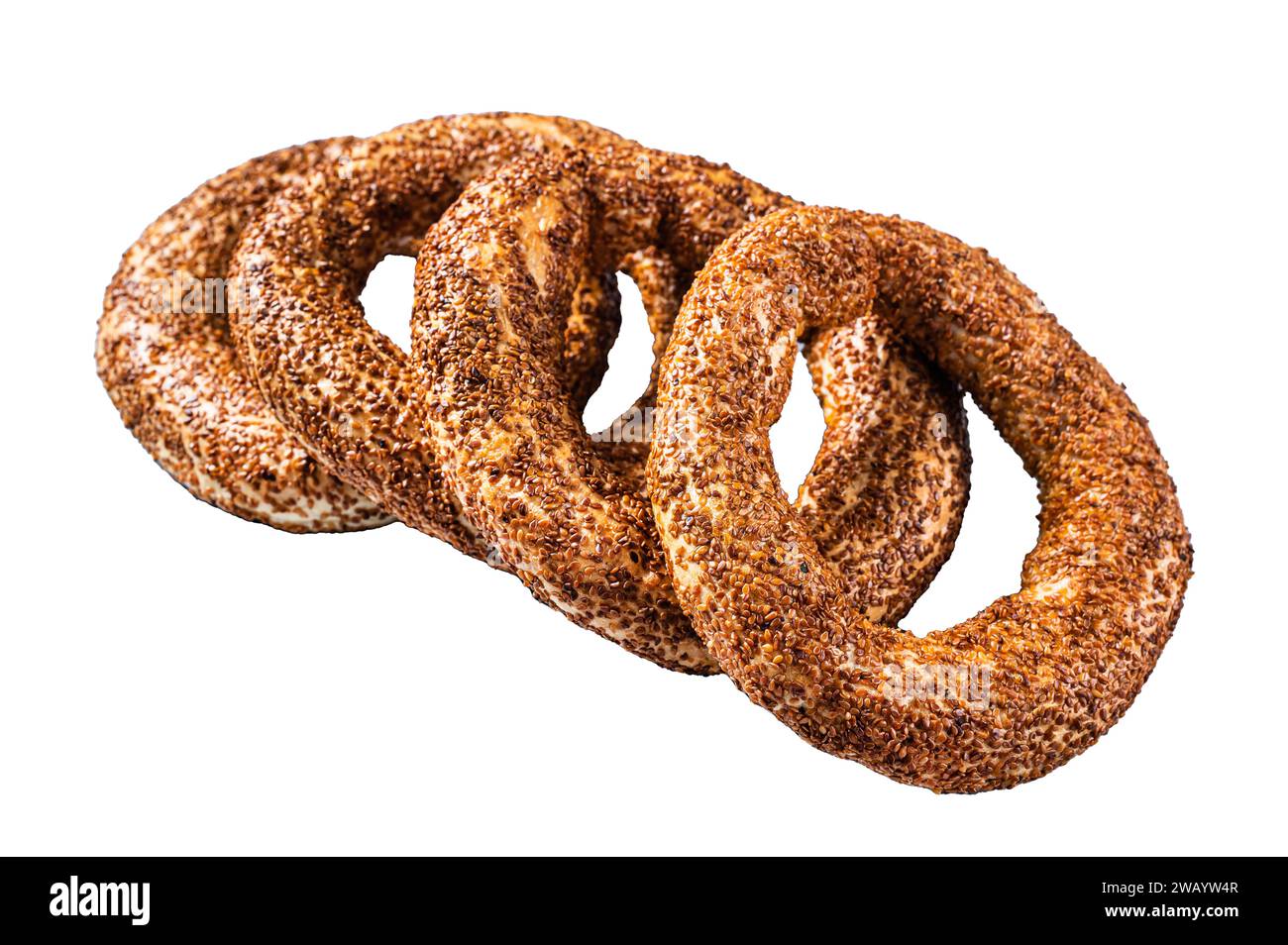 Turkish Bagel Simit with sesame traditional pastry. Isolated on white ...