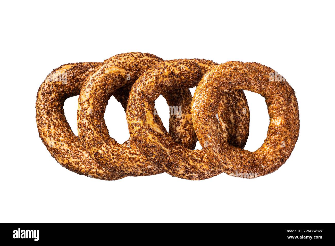 Turkish Bagel Simit with sesame traditional pastry. Isolated on white ...