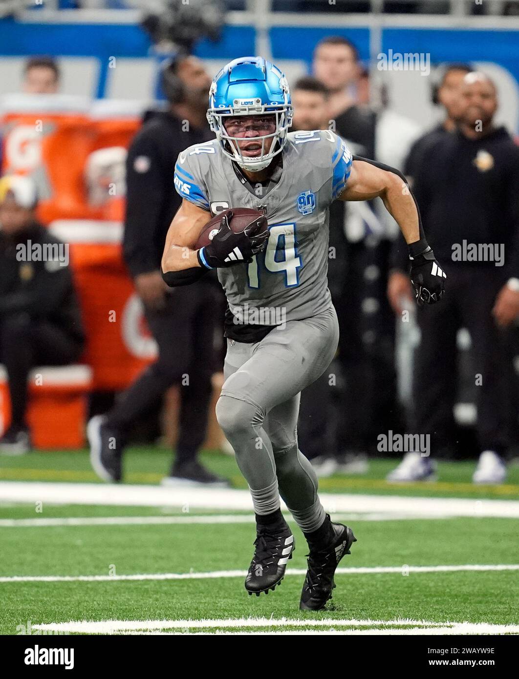 Detroit Lions wide receiver Amon-Ra St. Brown catches a touchdown pass ...