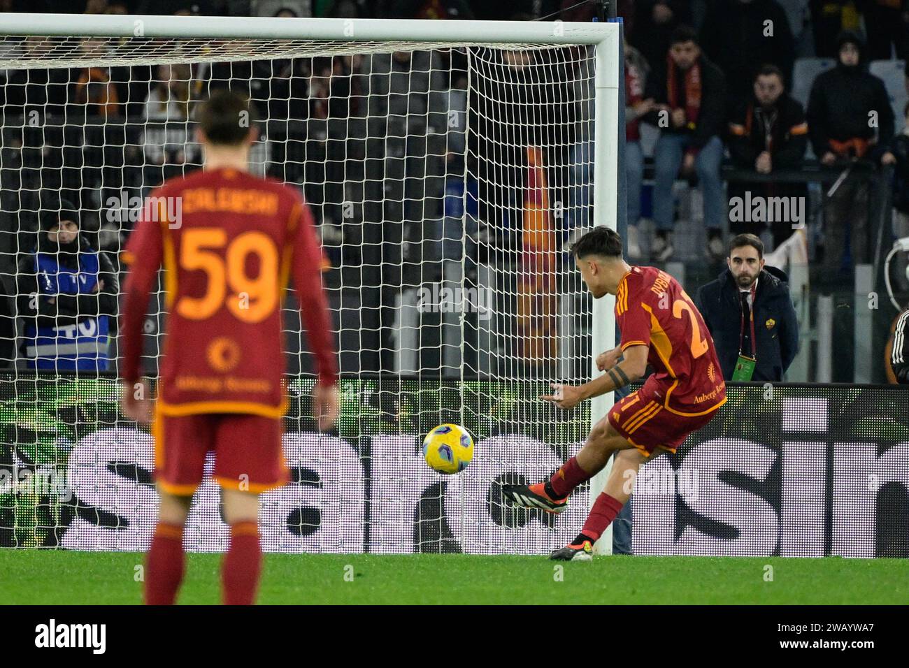 Rome, Italy. 07th Jan, 2024. Paulo Dybala (AS Roma); goal 1-1 during the Italian Football ...